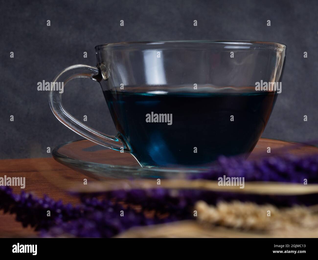 A cup of blue tea that made from buterfly pea flower or Clitoria ...
