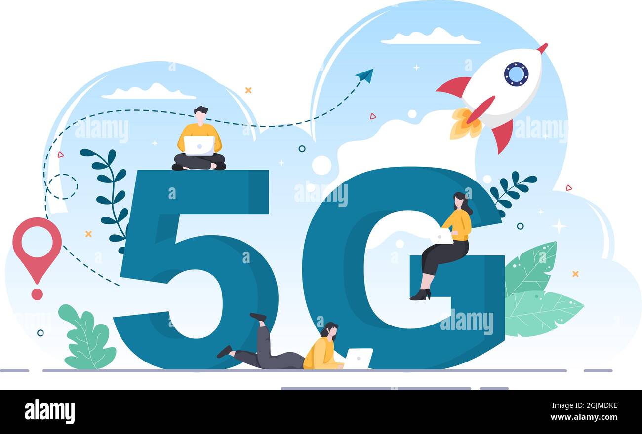 5G Network Wireless Technology Smartphone with Transmitter Tower Set Up High-Speed Mobile ...