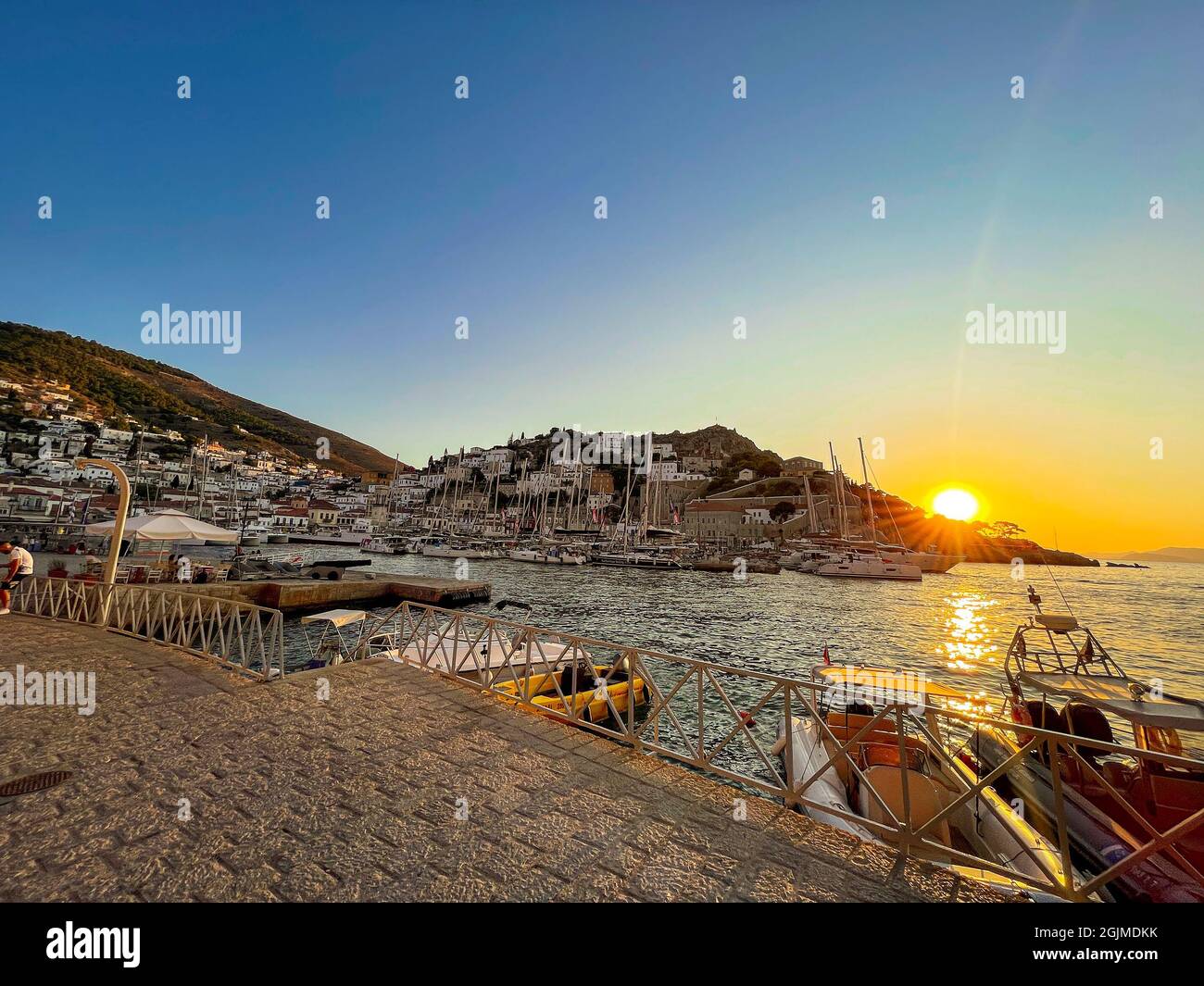 Beautiful sunset colors from the picturesque Hydra island in Greece ...