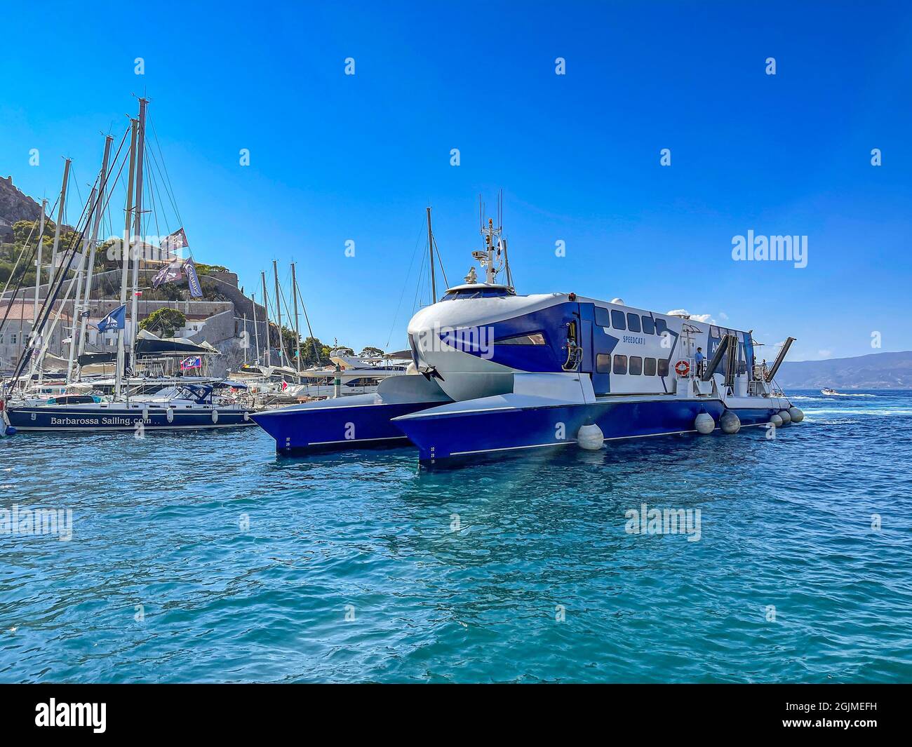 The new Speed Cat Passenger Catamaran arriving in Hydra island, Greece ...