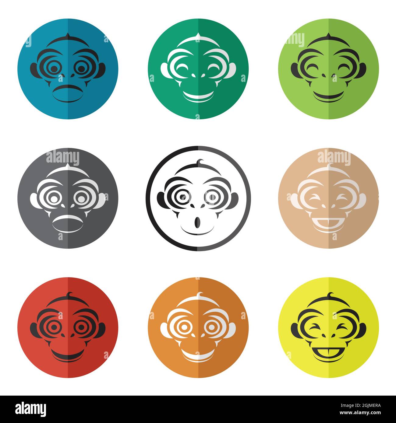 Vector group of monkey face in the circle on white background. Easy ...