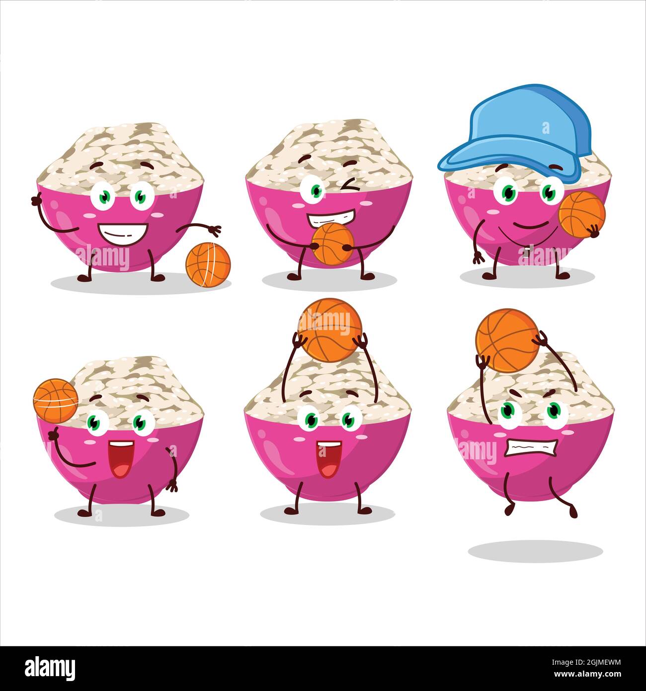 Talented basmati rice cartoon character as a basketball athlete. Vector ...