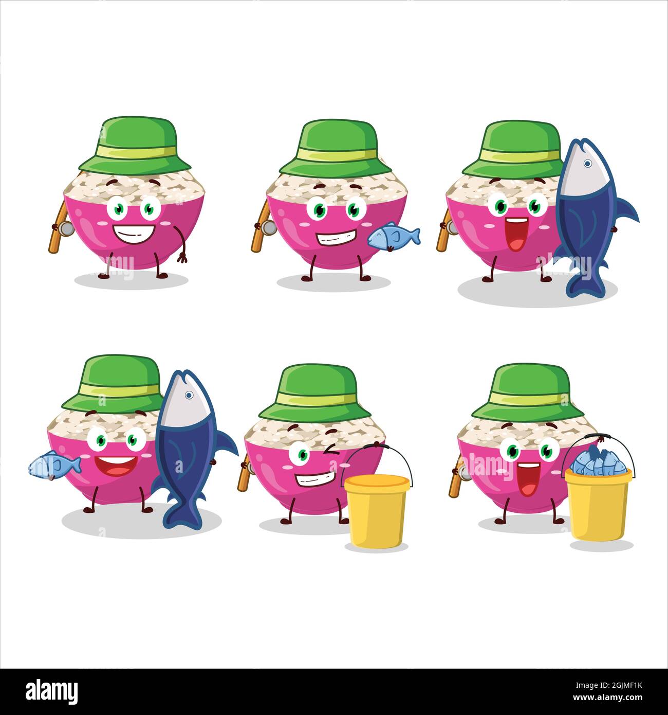 A fisherman basmati rice cartoon picture catch a big fish. Vector ...