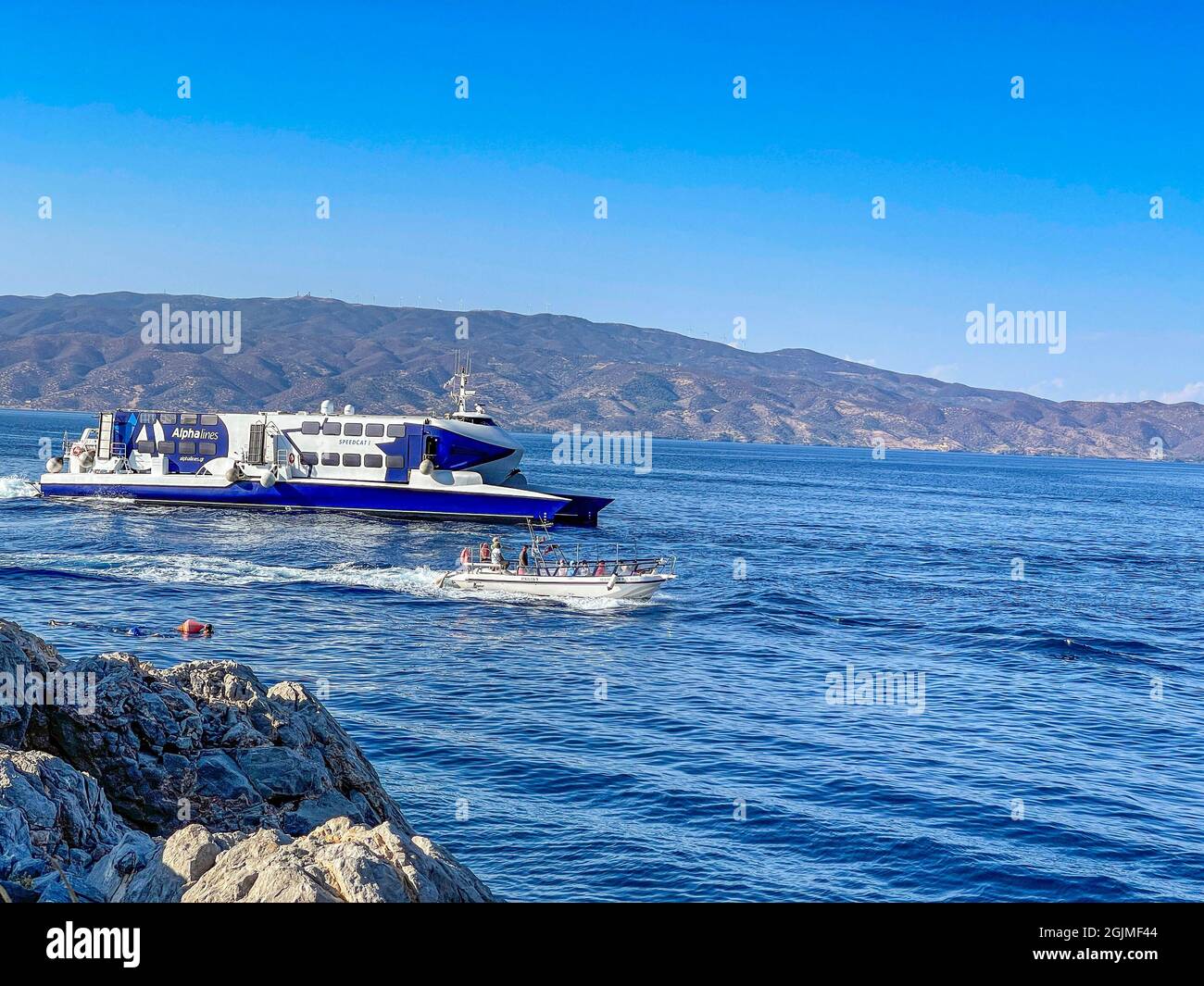 The new Speed Cat Passenger Catamaran arriving in Hydra island, Greece ...