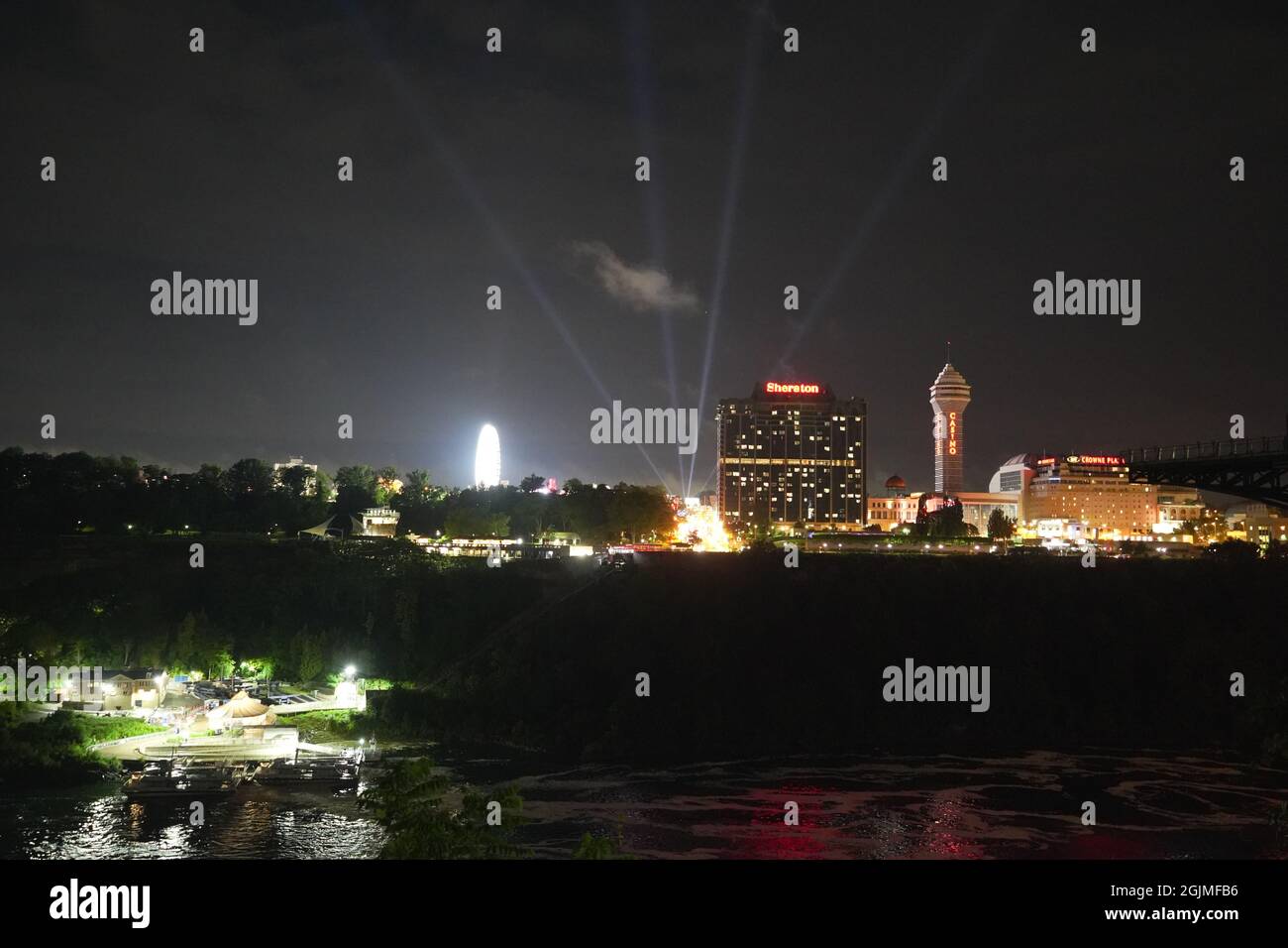 Niagara Falls at night. Breathtaking view with multi colored light show ...