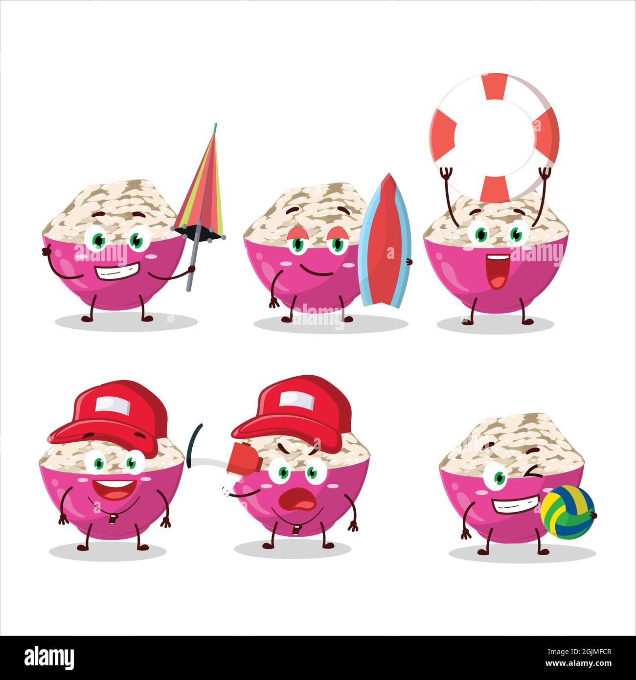 Happy Face basmati rice cartoon character playing on a beach. Vector ...