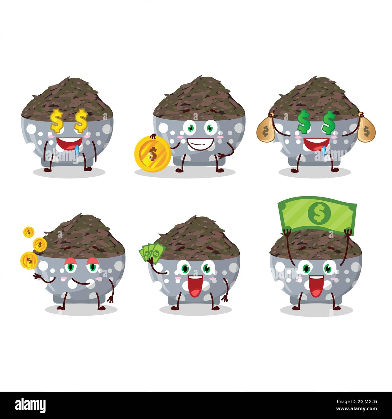 Dark wild rice cartoon character with cute emoticon bring money. Vector ...