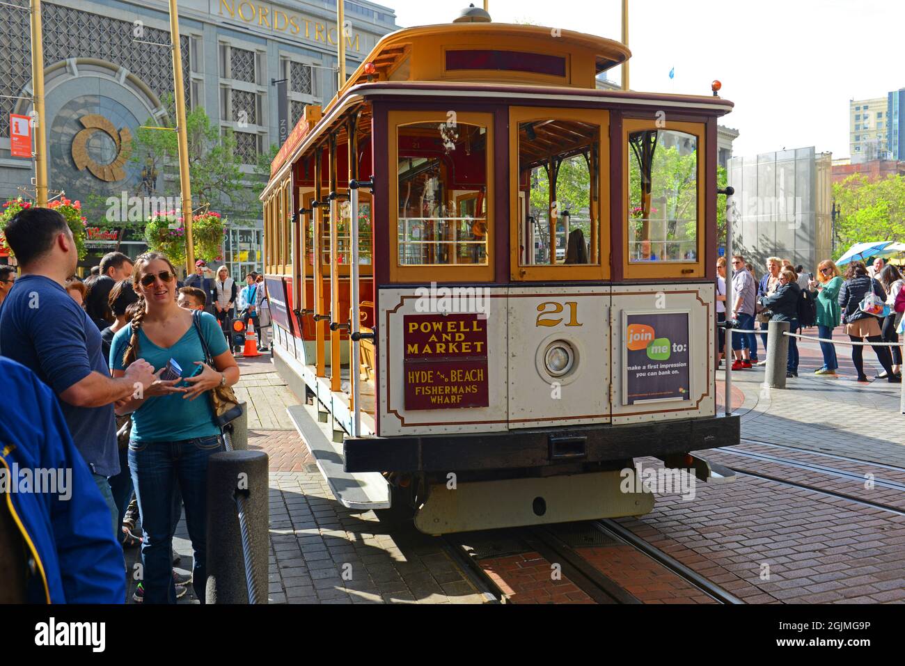 Antique Cable Car Powell Hyde Line at Powell Street terminal at Market ...