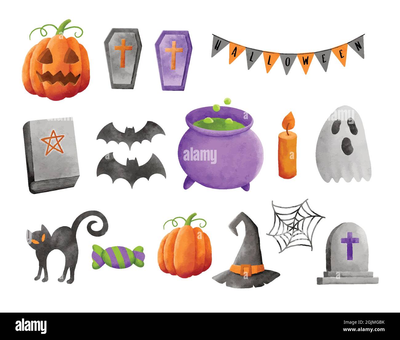 Watercolor illustration halloween cute Stock Vector Images - Alamy