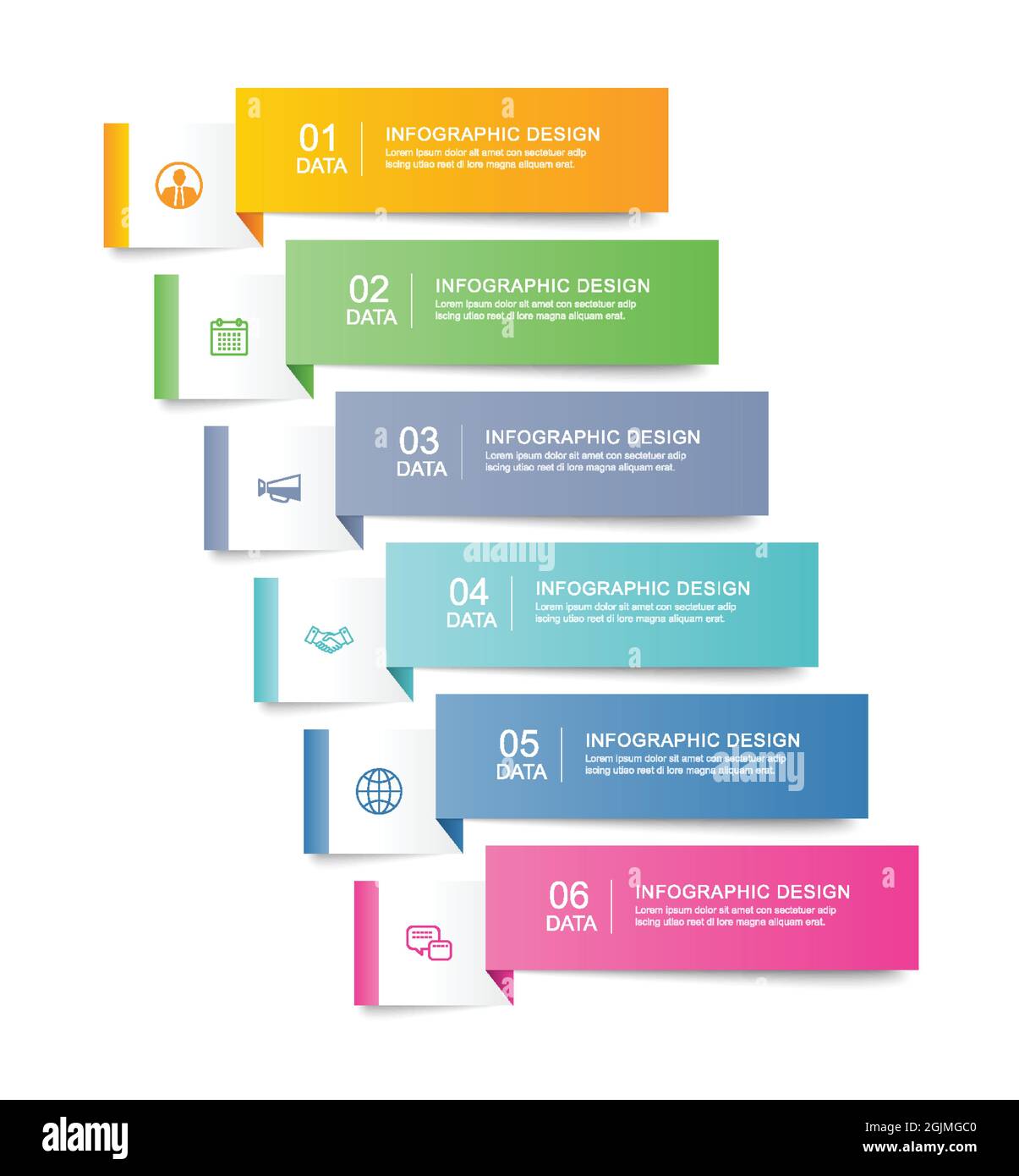 6 data infographics tab paper index template. Vector illustration ...