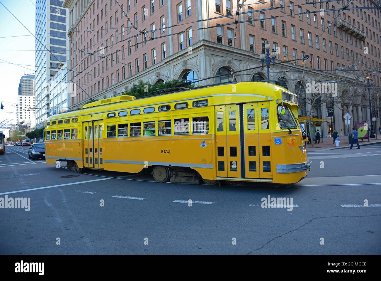 F-line Antique PCC streetcar No.1052 Los Angeles on Embarcadero and ...