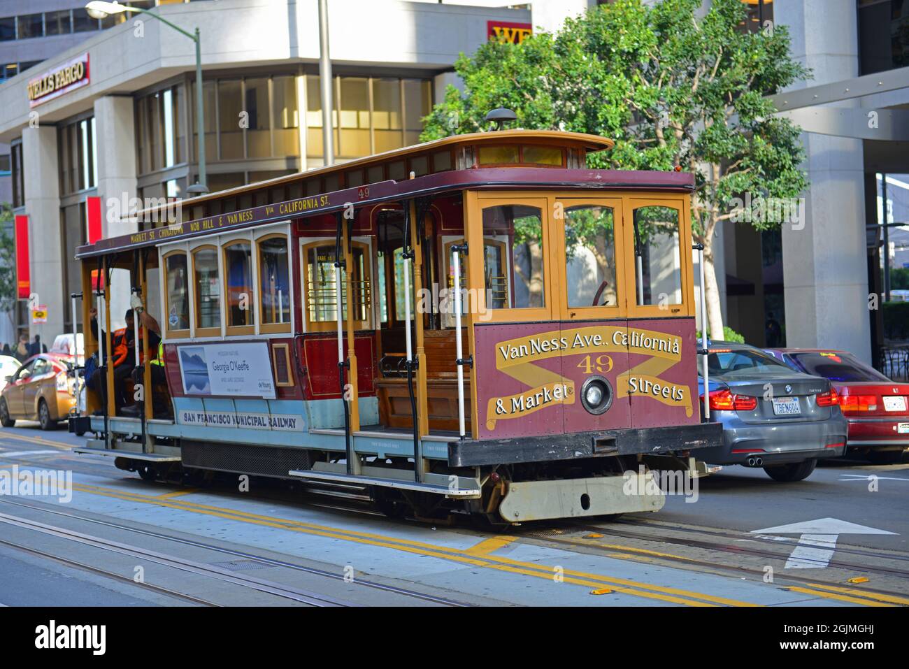 Historic Cable Car California Line on California Street at Davis Street ...