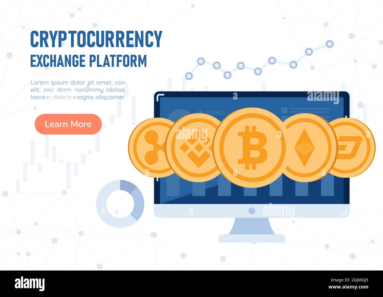 Web Banner Cryptocurrency Coin on PC Monitor. Cryptocurrency Exchange ...
