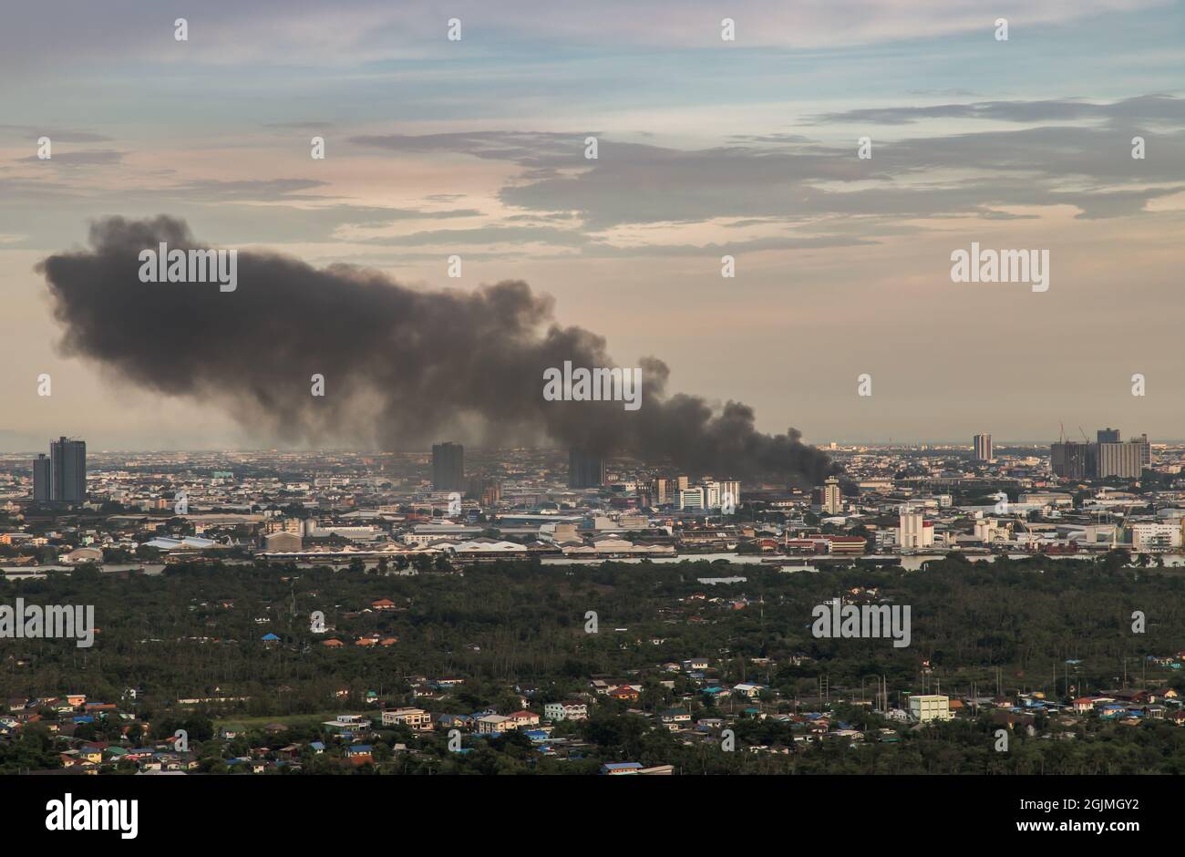 Bangkok, Thailand - 19 Aug, 2021 : Plume of smoke clouds from Burnt ...