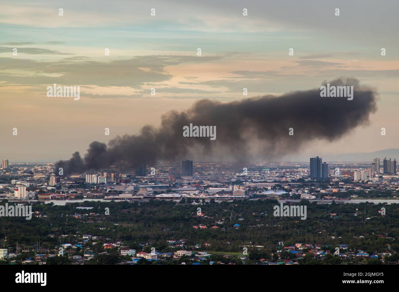 Bangkok, Thailand - 19 Aug, 2021 : Plume of smoke clouds from Burnt ...
