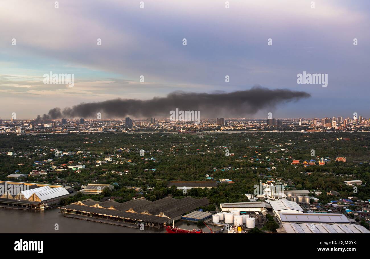 Bangkok, Thailand - 19 Aug, 2021 : Plume of smoke clouds from Burnt ...