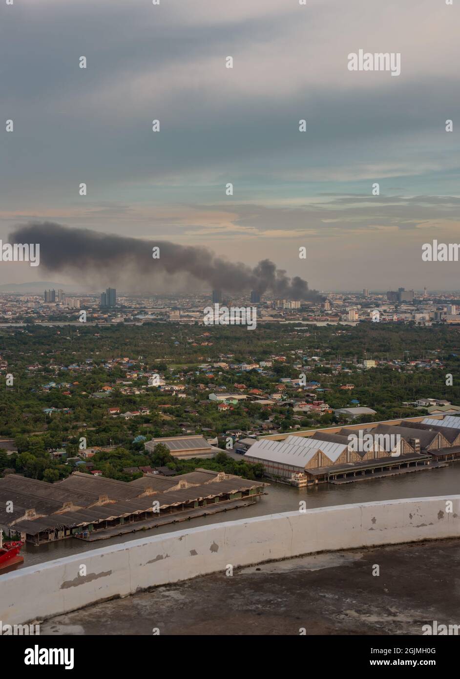 Bangkok, Thailand - 19 Aug, 2021 : Plume of smoke clouds from Burnt ...