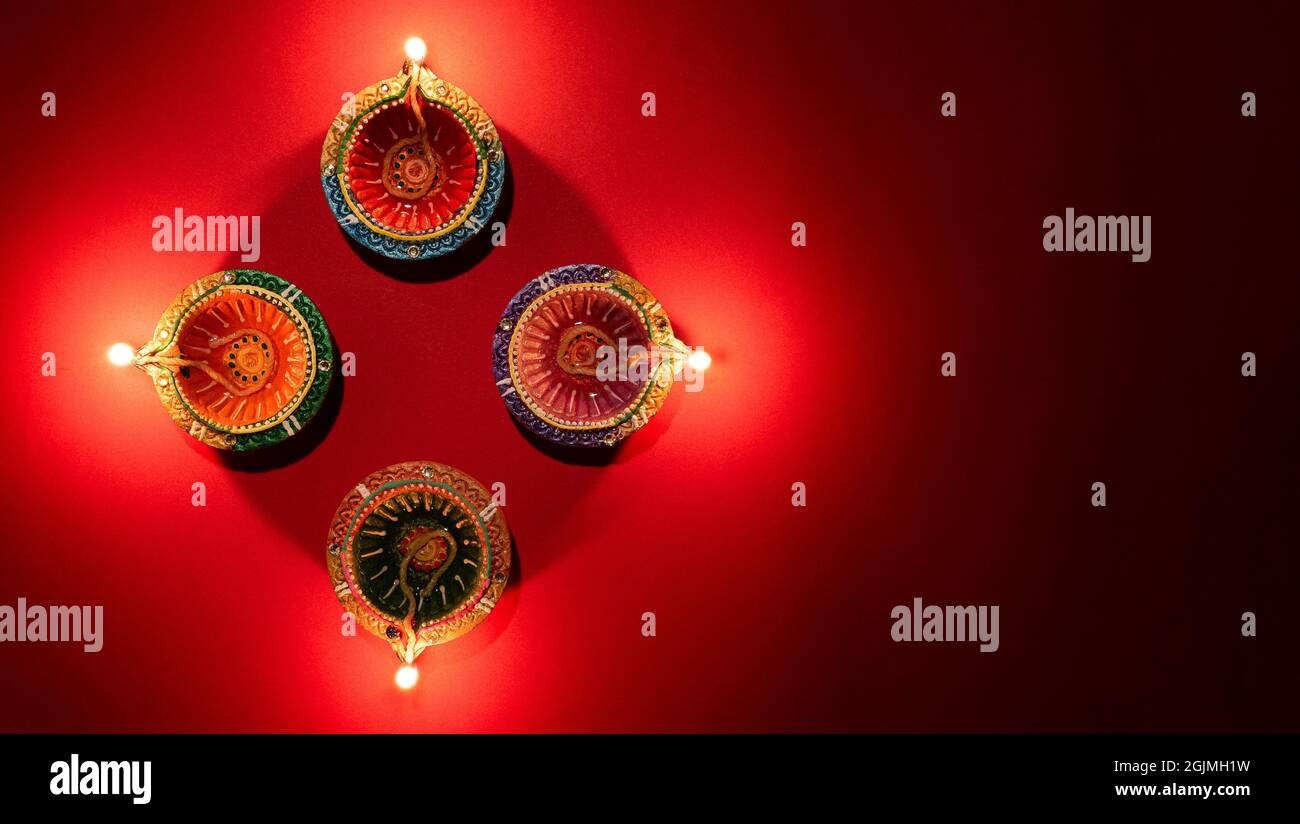Happy Diwali - Clay Diya lamps lit during Dipavali, Hindu festival of ...