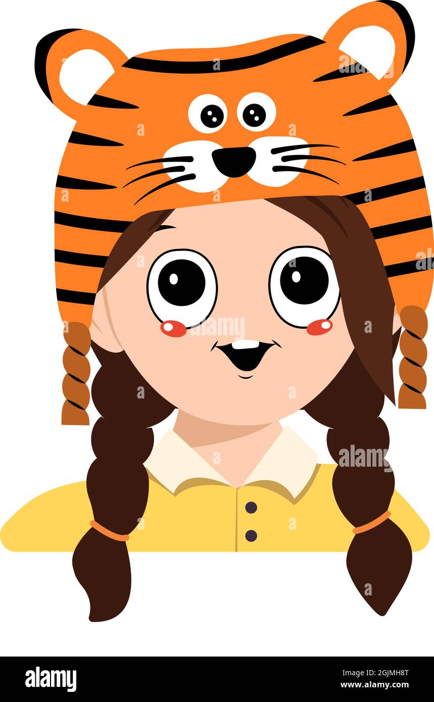 Avatar of a girl with big eyes and a wide smile in a tiger hat. Cute ...