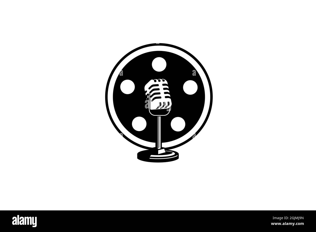 Movie podcast vector logo template. Mic microphone and film reel logo ...