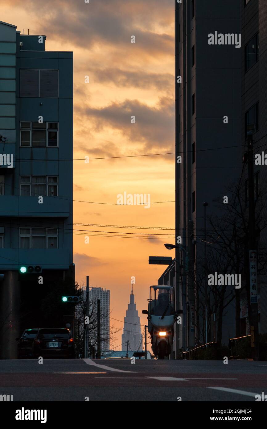The NTT Docomo Yoyogi Tower at sunset, Shinjuku, Tokyo, Japan Stock ...