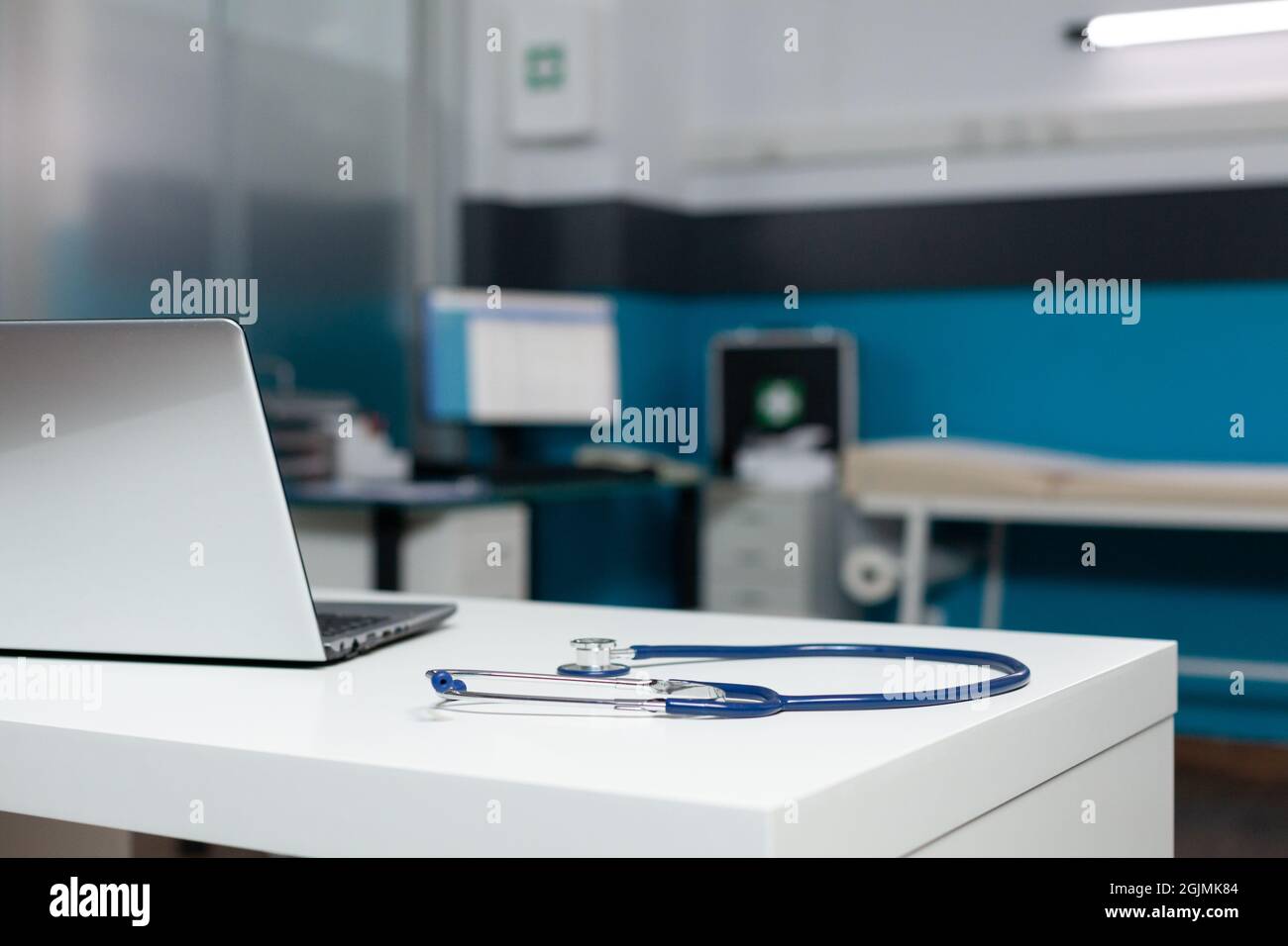 Empty doctors office room with medical equipment used for appointments ...