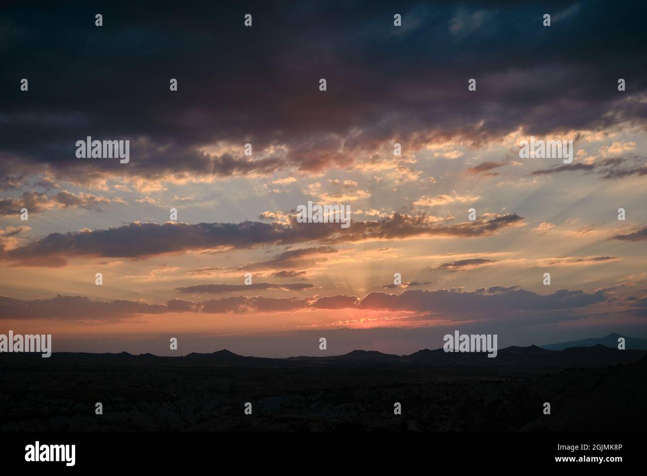 Sunset point in Urgup, Goreme with just before sun goes away in rose ...