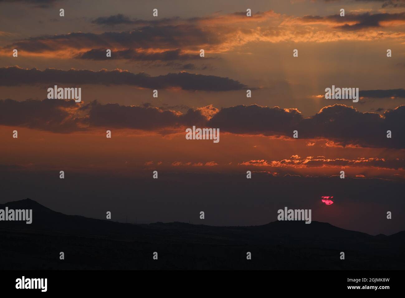 Sunset point in Urgup, Goreme with just before sun goes away in rose ...
