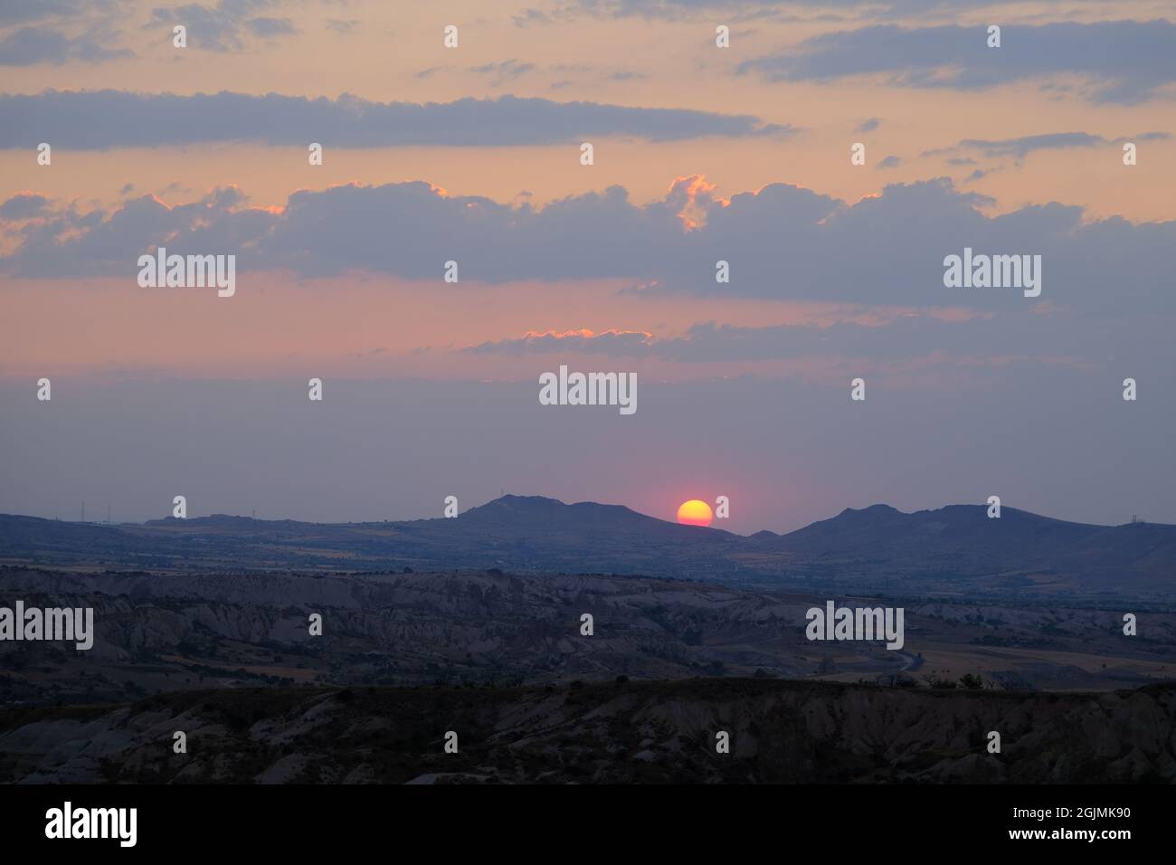 Sunset point in Urgup, Goreme with just before sun goes away in rose ...