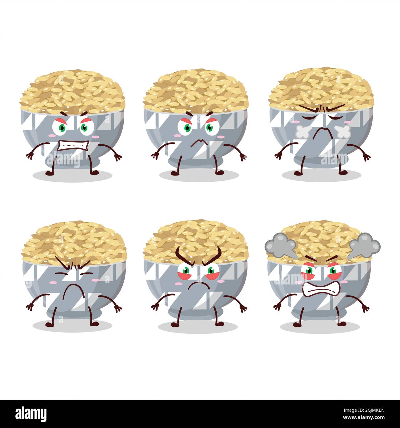 Parboied long grain rice cartoon character with various angry ...