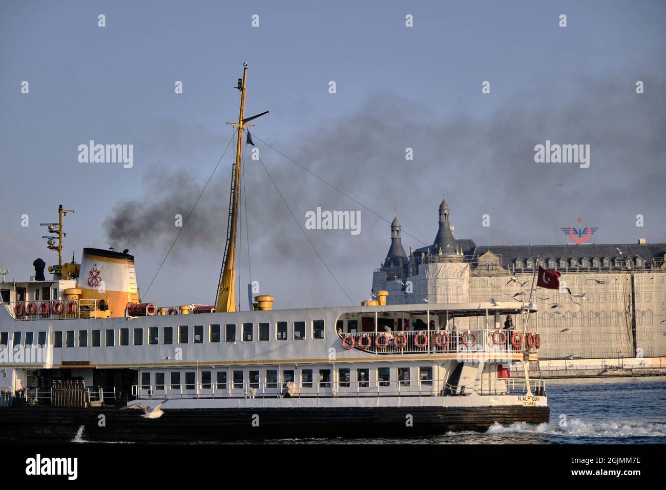 Public transportation ship in bosphorus sea istanbul. Ship and ferry in ...