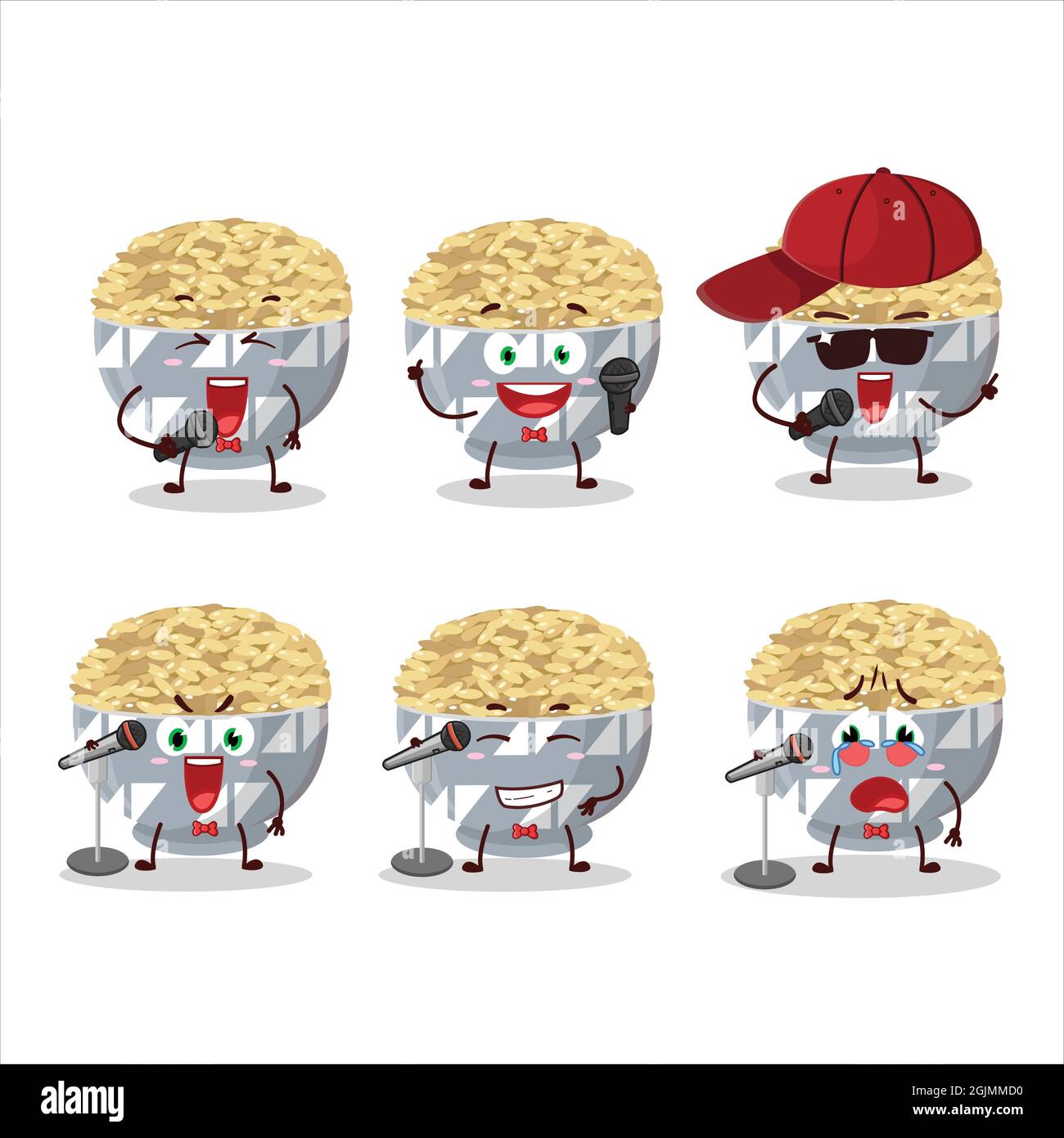 A Cute Cartoon design concept of parboied long grain rice singing a ...