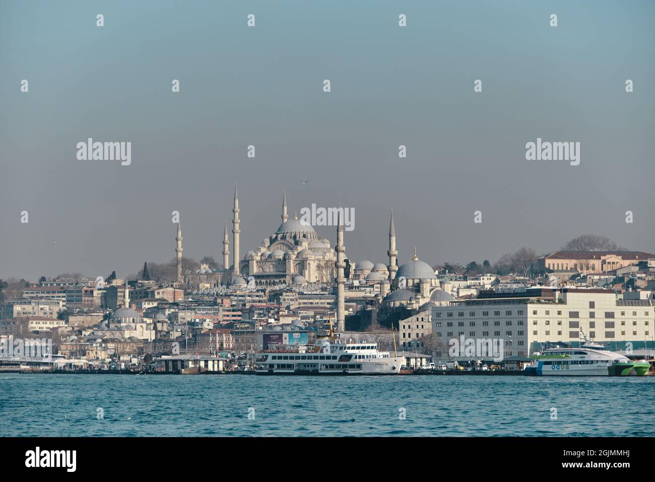 Istanbul eminonu square and port with suleymaniye mosque and internal ...