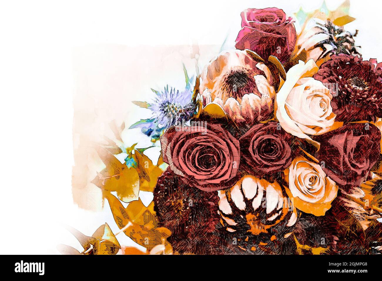 Abstract and beautiful watercolor flowers and bouquet illustration ...