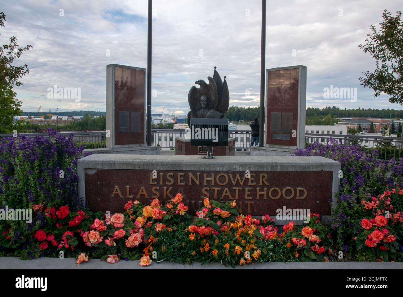 This memorial sits on an overlook above the train station in Anchorage ...
