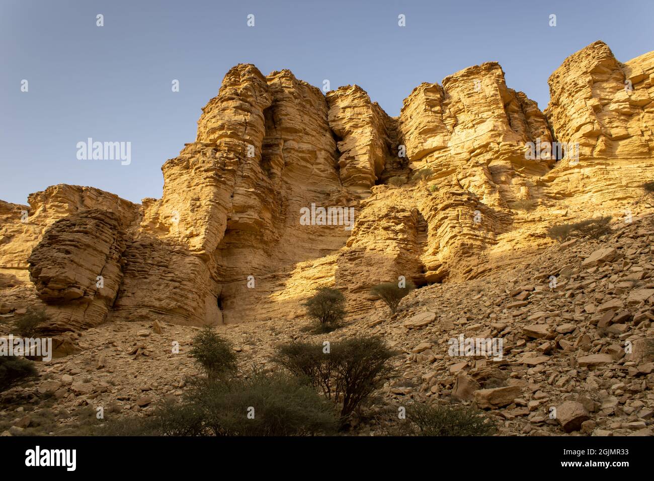 A rock cliff in the Sha'ib Luha valley south of Riyadh, Saudi Arabia ...