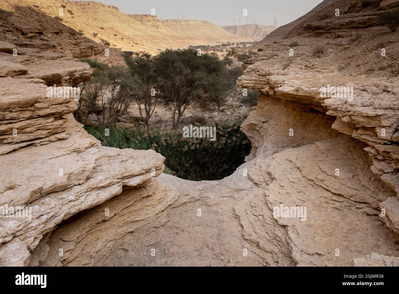 The eroded canyon bed right above the main pool at Sha'ib Luha near ...