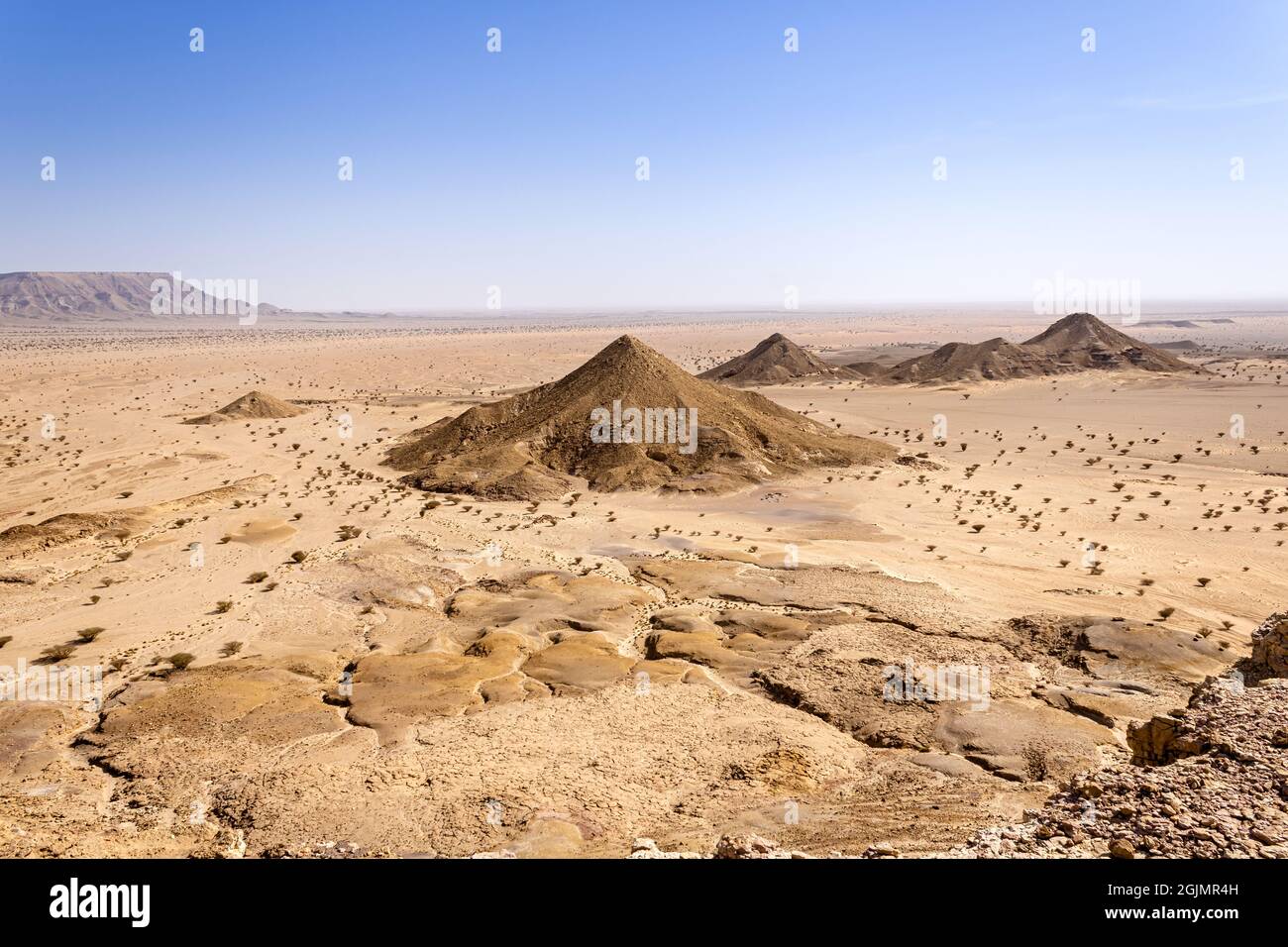 A desert landscape viewed from the Natural Arch of Riyadh. A plain ...