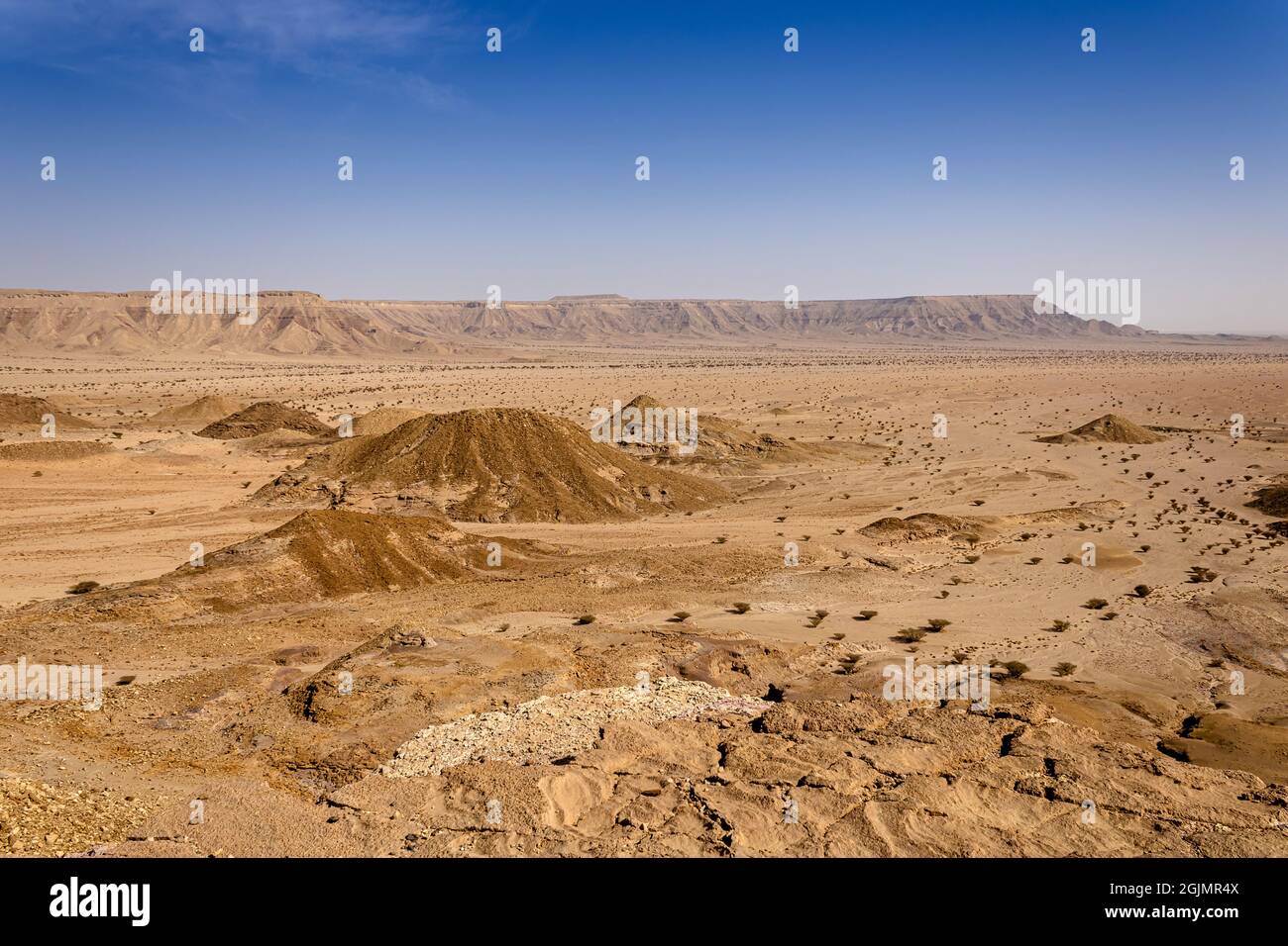 A desert landscape viewed from the Natural Arch of Riyadh. A plain ...
