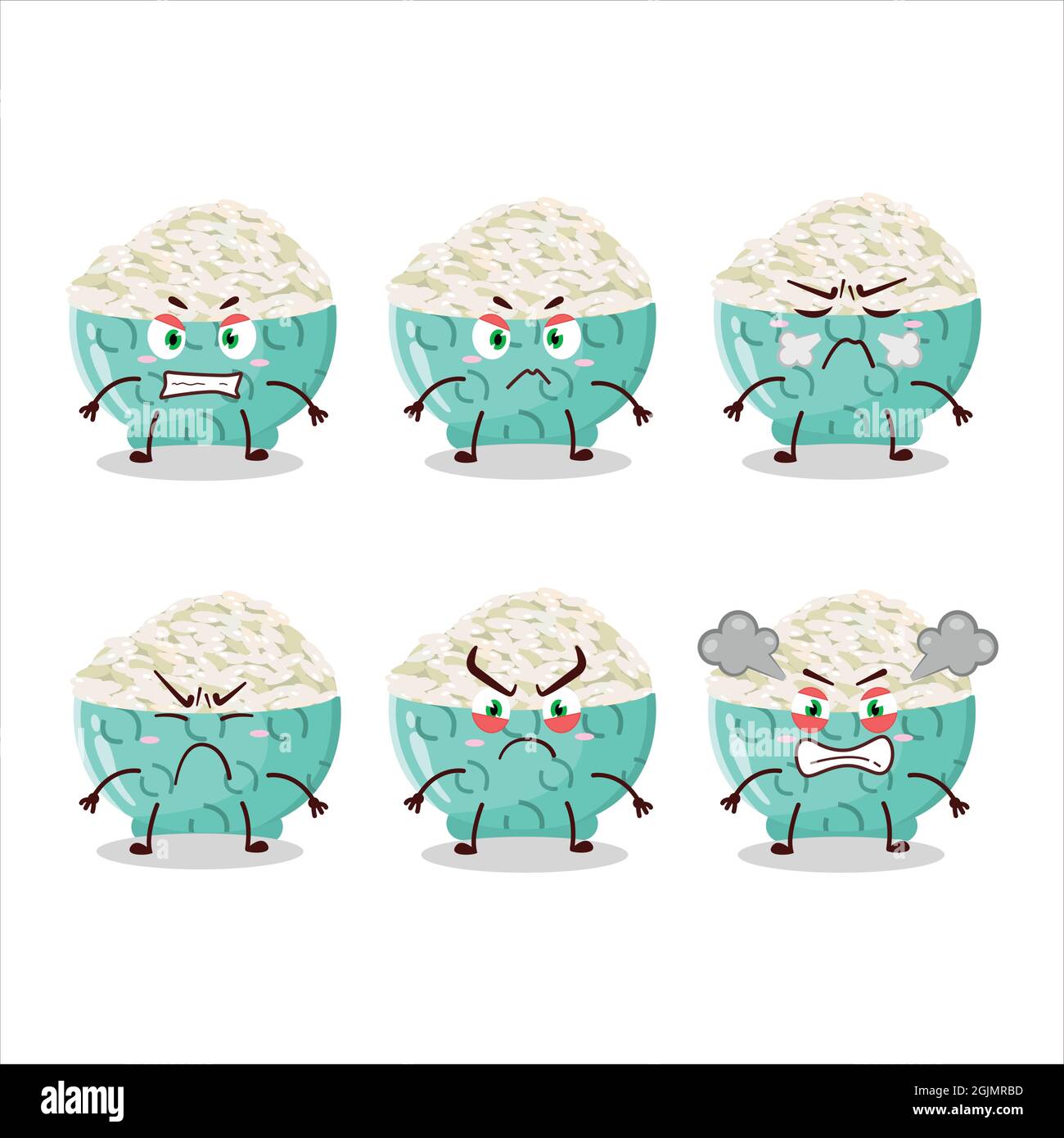 Risotto rice cartoon character with various angry expressions. Vector ...