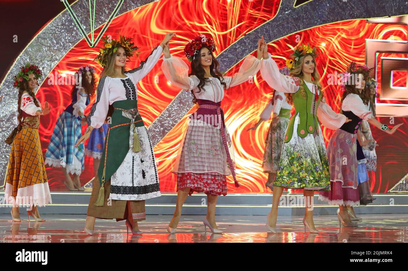 Minsk, Belarus. 10th Sep, 2021. Contestants present costumes at the ...