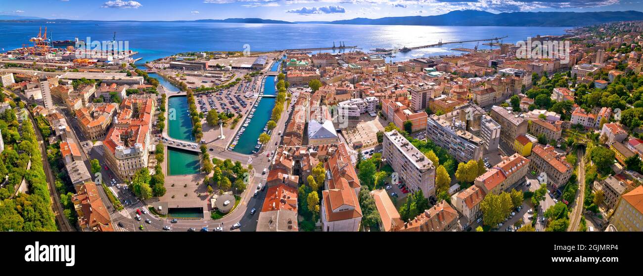 City of Rijeka waterfront and rooftops aerial panoramic view, Kvarner ...