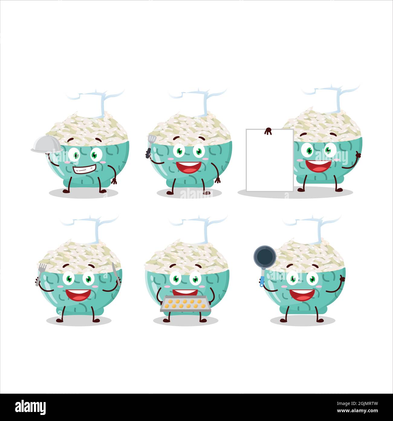 Cartoon character of risotto rice with various chef emoticons. Vector ...