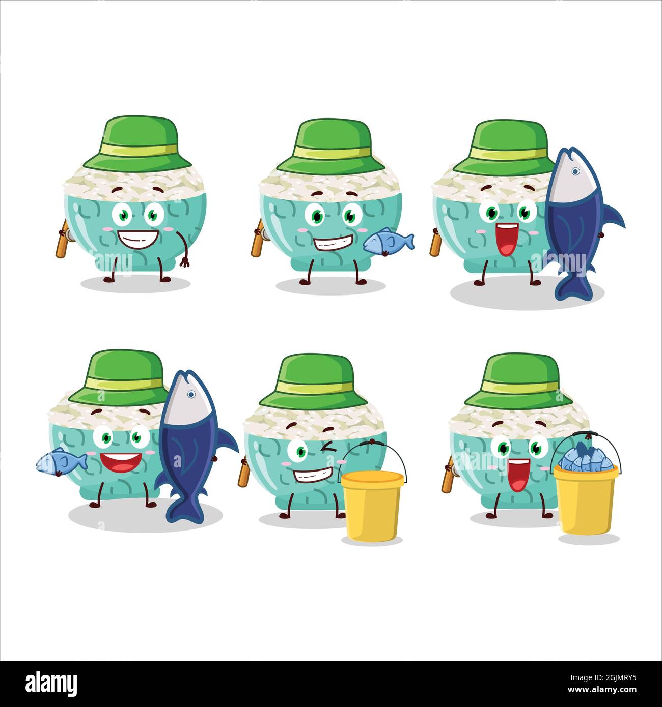 A fisherman risotto rice cartoon picture catch a big fish. Vector ...