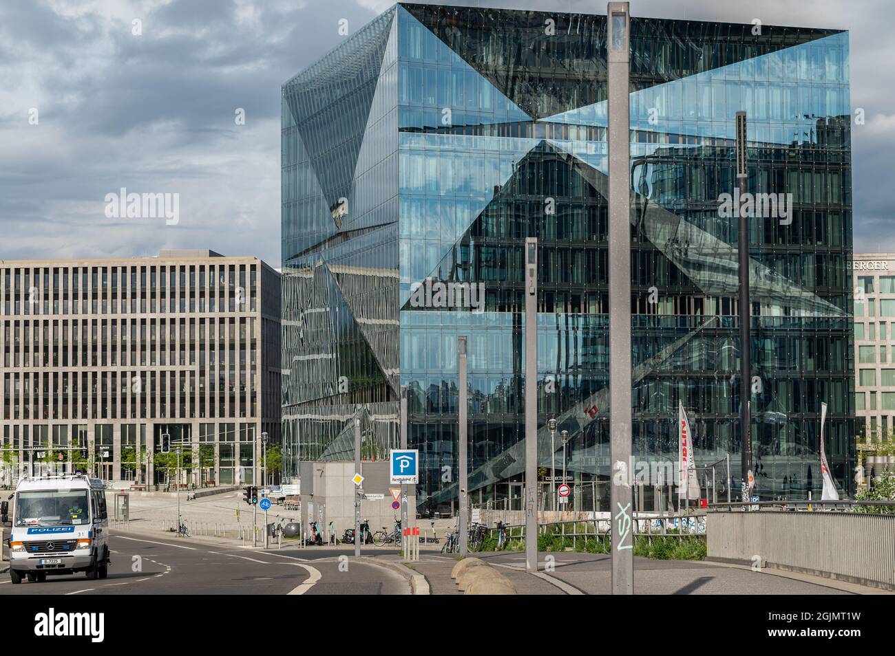 View of the modern and architectural Cube Berlin office building at ...