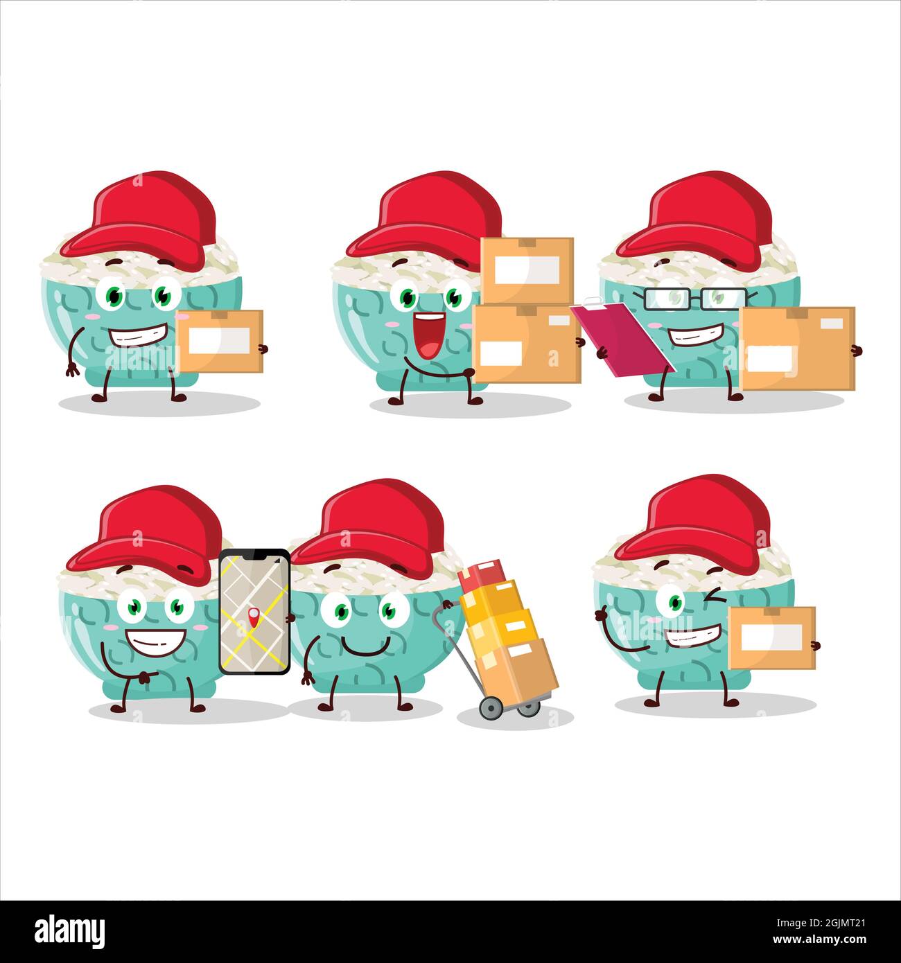 Cartoon character design of risotto rice working as a courier. Vector ...