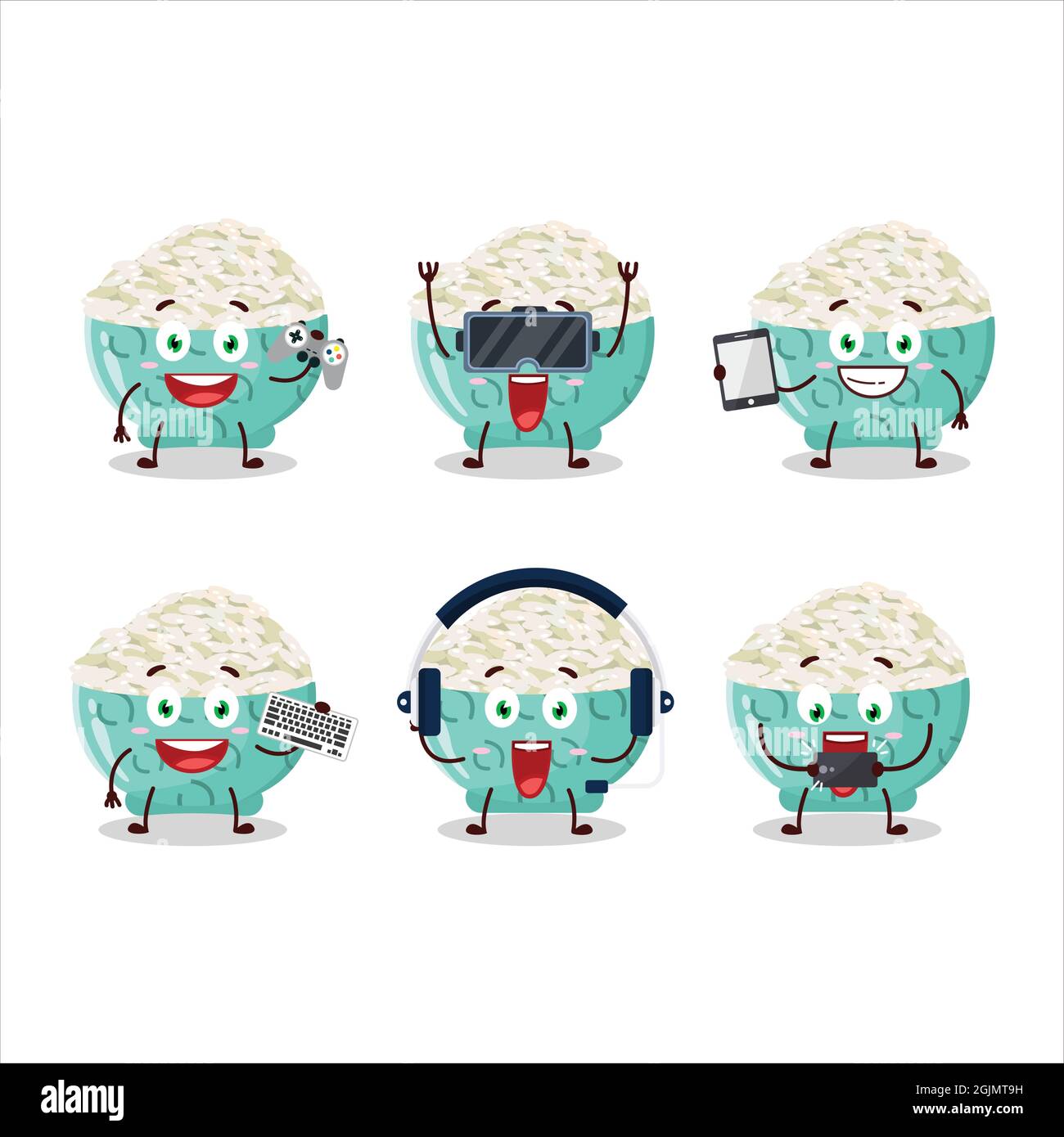 Risotto rice cartoon character are playing games with various cute ...