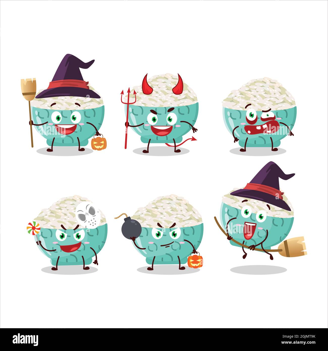 Halloween expression emoticons with cartoon character of risotto rice ...