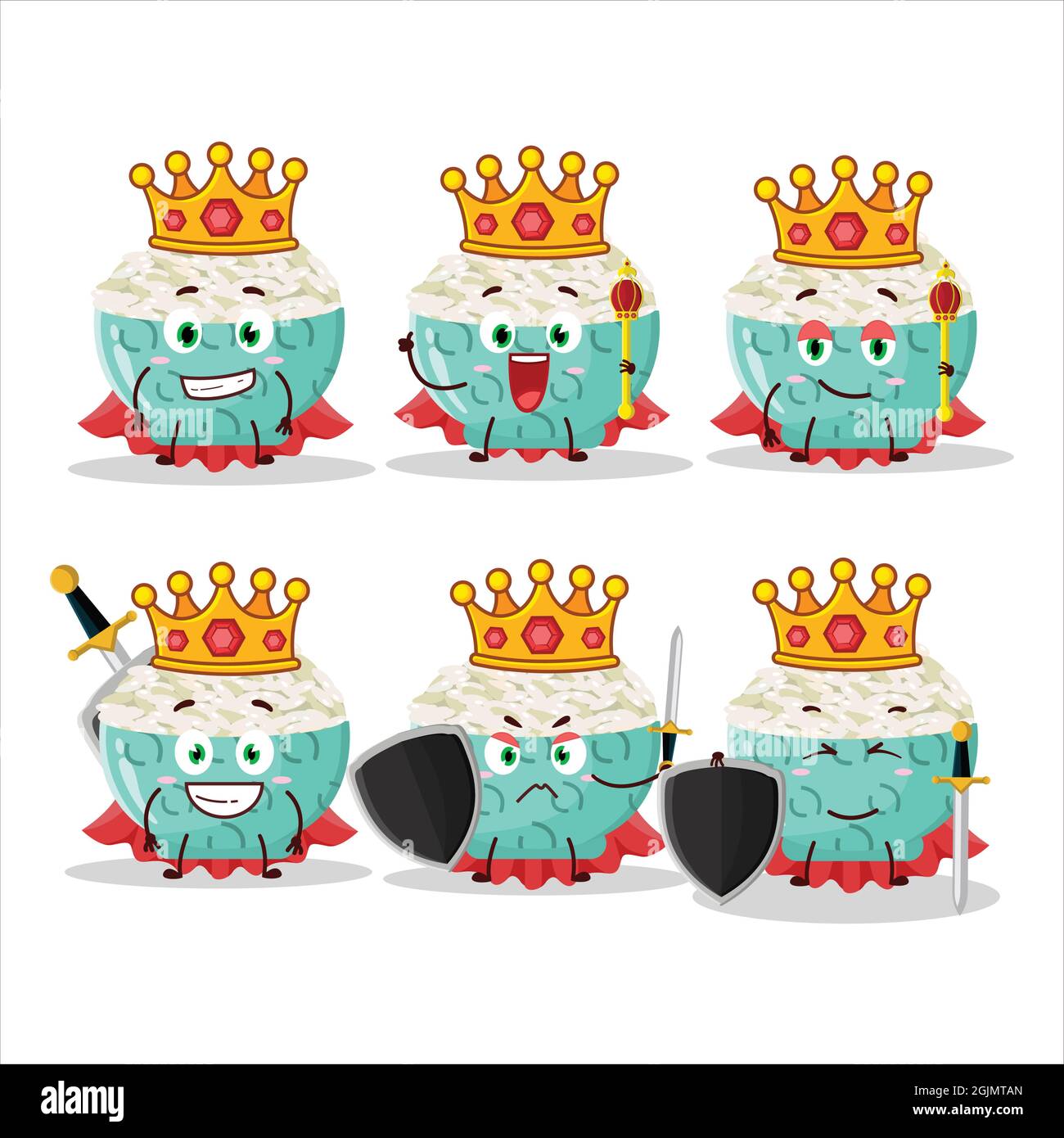A Charismatic King risotto rice cartoon character wearing a gold crown ...