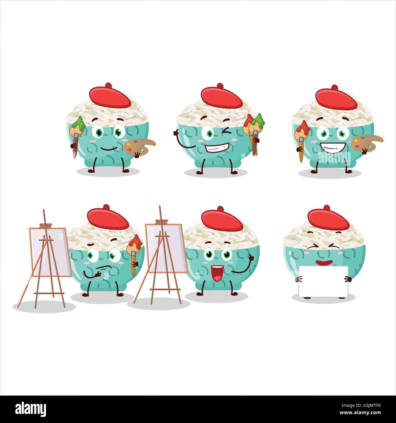 Artistic Artist of risotto rice cartoon character painting with a brush ...